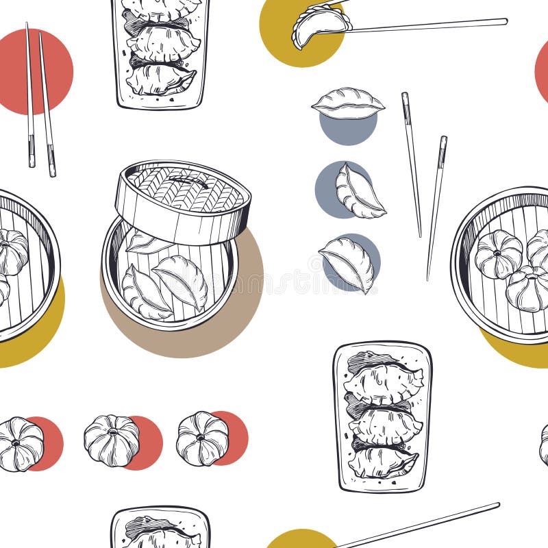 Dim Sum Set. Vector Pattern Stock Vector - Illustration of delicious ...