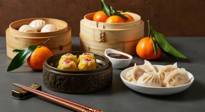 Dim Sum and Tangerines a Lunar New Year Tradition Stock Illustration ...