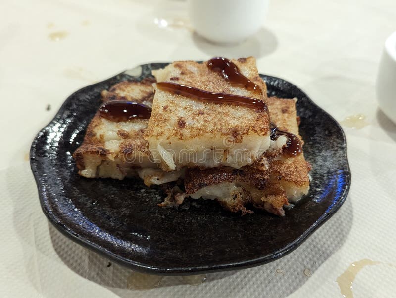 Dim Sum Turnip Cake Pan Fried Stock Photo - Image of chocolate, food ...