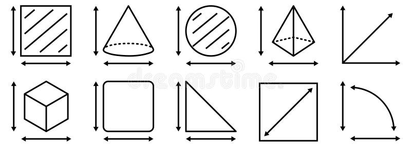 Dimension, Area and Perimeter Measure Icons Stock Vector - Illustration ...