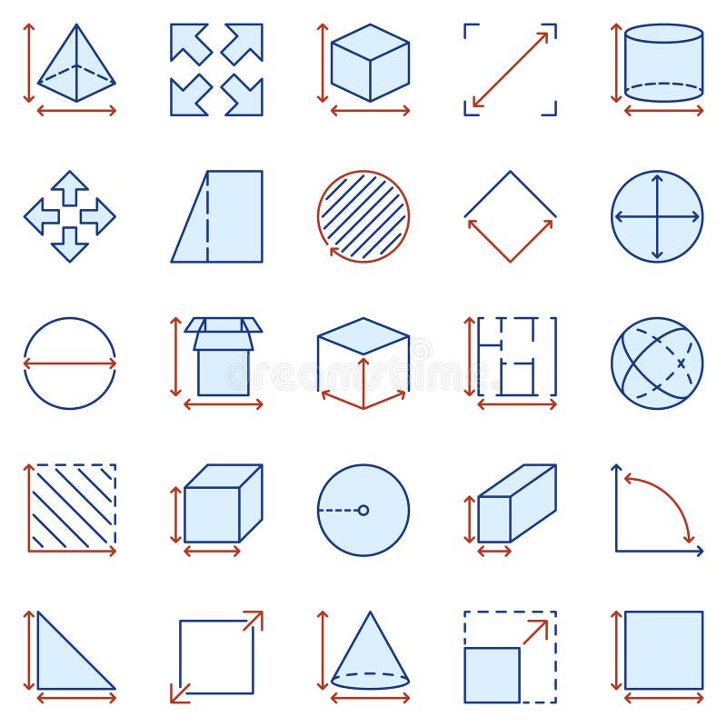 Dimension and Measuring Colored Icons Set - Area and Size Signs Stock ...