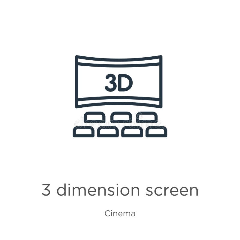 3 Dimension Screen Icon. Thin Linear 3 Dimension Screen Outline Icon ...