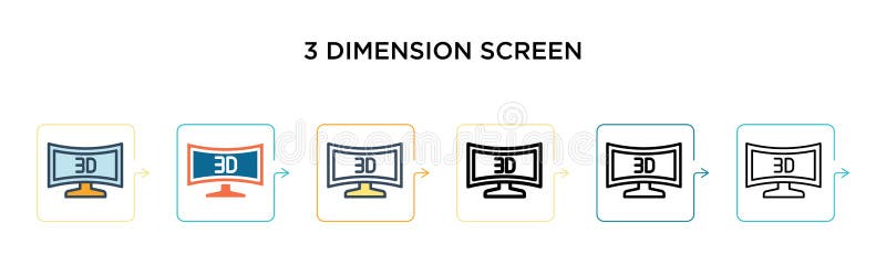 3 Dimension Screen Vector Icon in 6 Different Modern Styles. Black, Two ...