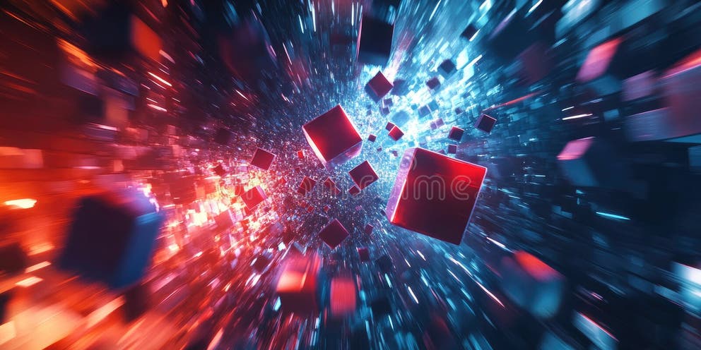 Dimensional Data Burst: Abstract Cubes in Motion with Streaks of Light ...