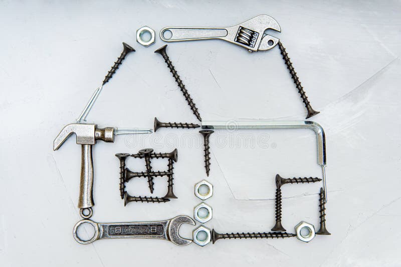 House Shape Made from Fasteners and Hand Tools Stock Image - Image of ...