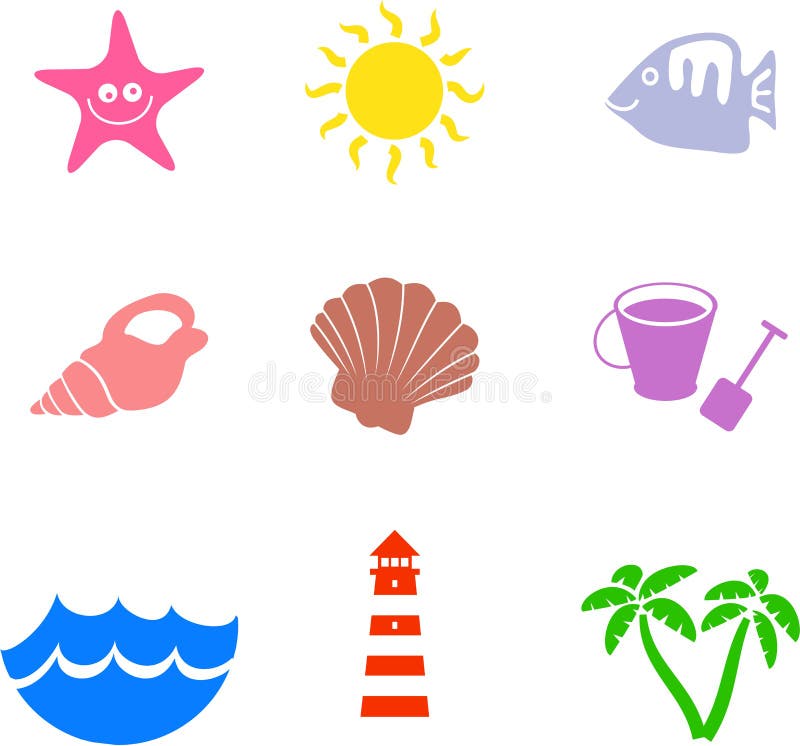 Iconos de la playa ilustración del vector. Ilustración de playa - 194762