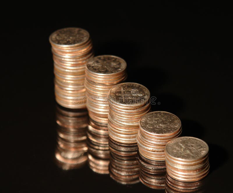 Stacks of Dimes on a Black Background Stock Image - Image of wealth ...