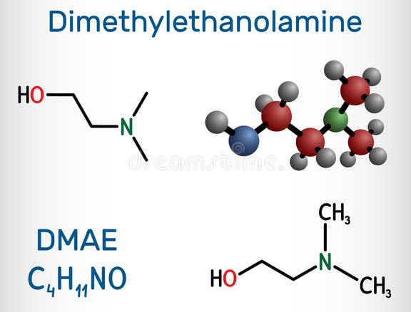 Dimethylethanolamine, Dimethylaminoethanol, DMAE, DMEA Molecule. it is ...