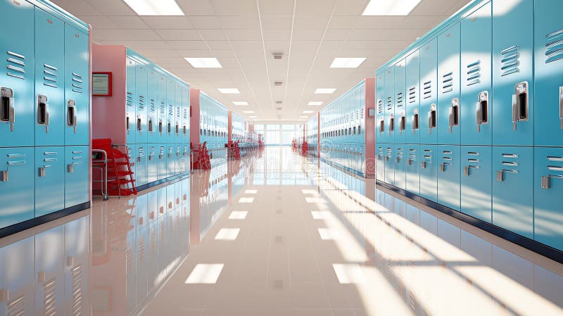 Diminishing Perspective of Lockers in Modern High School Corridor Stock ...