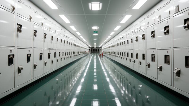 Diminishing Perspective of Lockers in Modern High School Corridor Stock ...