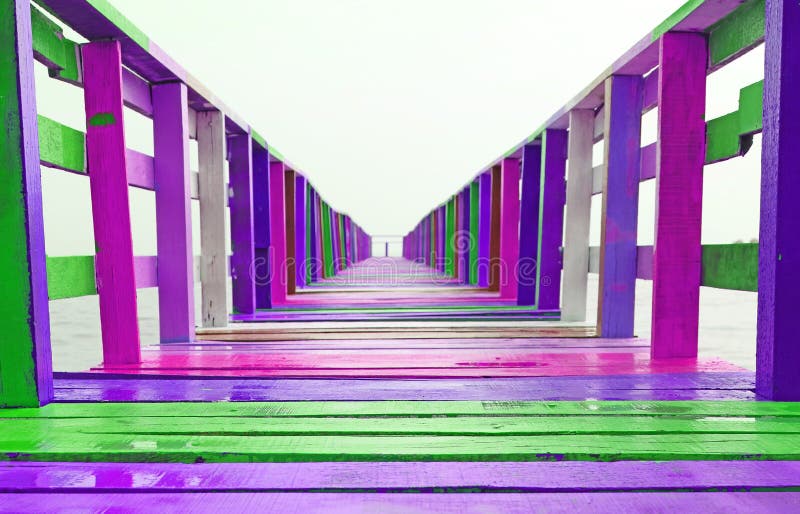 Perspective of Multi Colored Pier Bridge after the Rain Stock Image ...