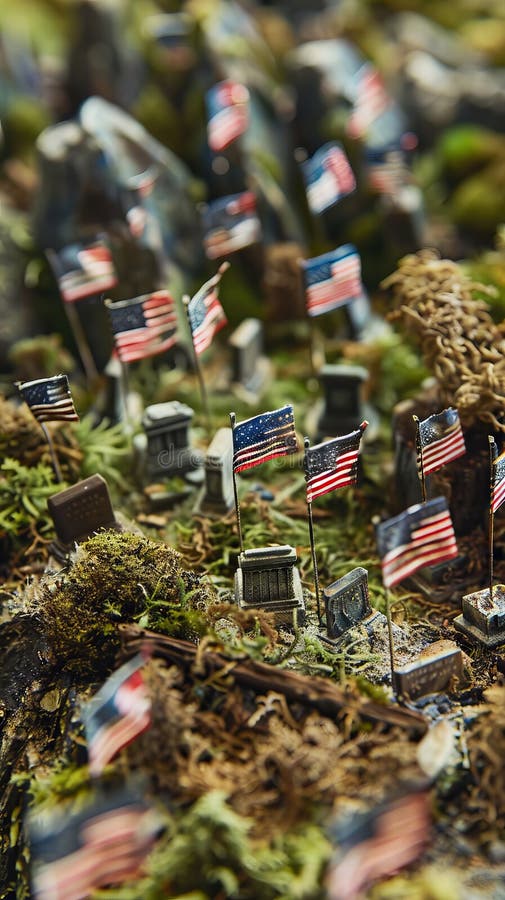 Diminutive Memorial Day Display Featuring Miniature Flags Stock ...