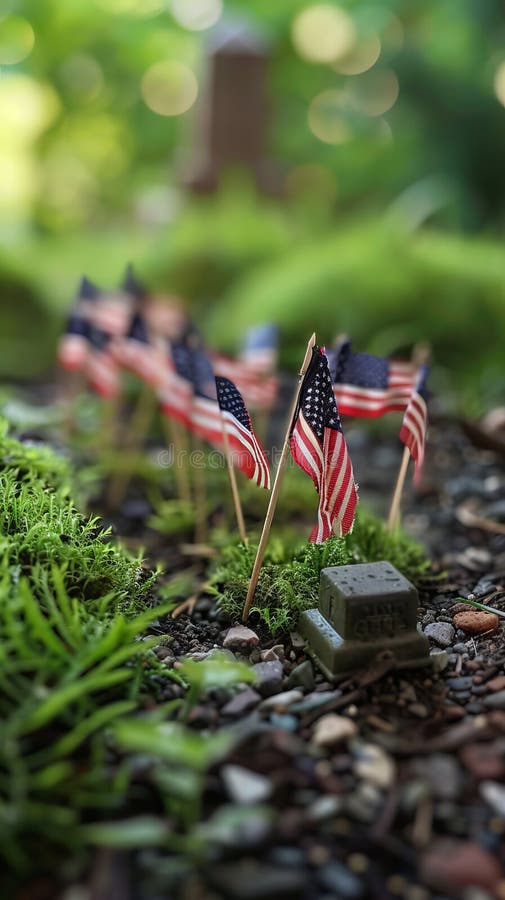 Diminutive Memorial Day Display Featuring Miniature Flags Stock ...