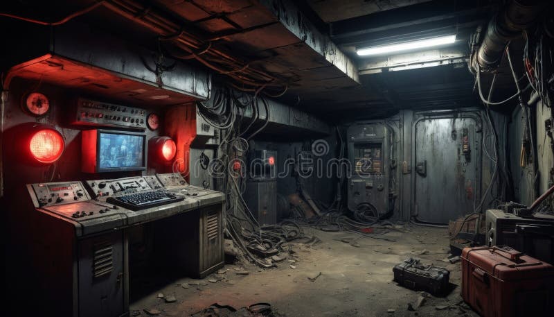 Abandoned Control Room Interior with Grunge Aesthetic and Vintage ...