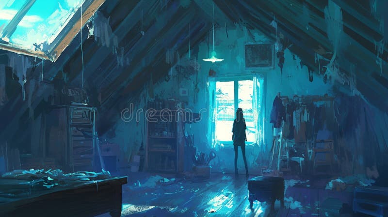 In the Dimly Lit Attic Objects Cast Eerie Shadows on the Walls As they ...