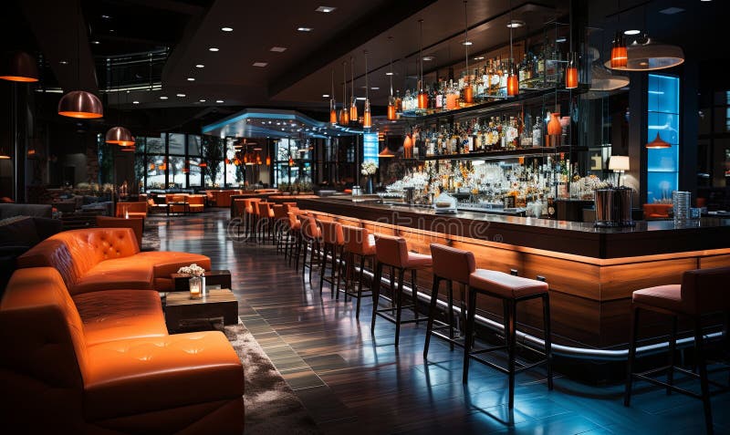 Dimly Lit Bar with Numerous Chairs Stock Image - Image of room, trendy ...