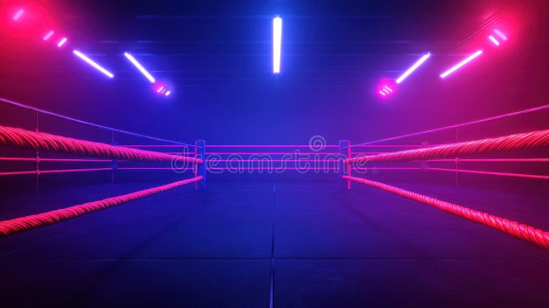 A Dimly Lit Boxing Ring with Red Ropes Sets the Stage for Intense ...