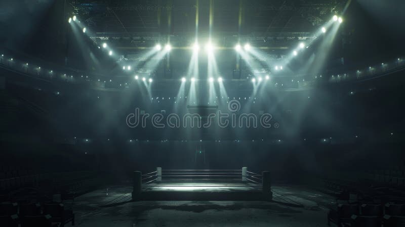 Dimly Lit Boxing Stadium Anticipation and Excitement with Spotlight on ...
