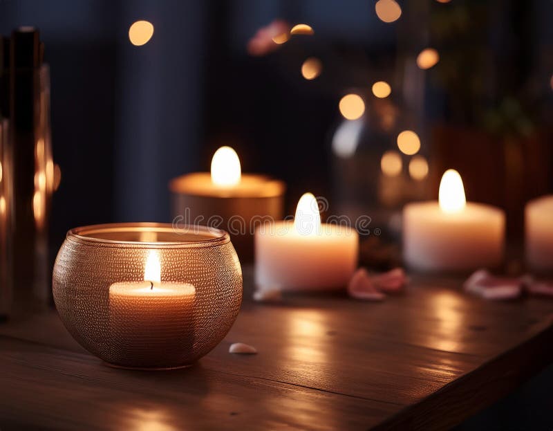 Dimly Lit Candles Setting a Cozy Romantic Ambiance for Love Stock ...