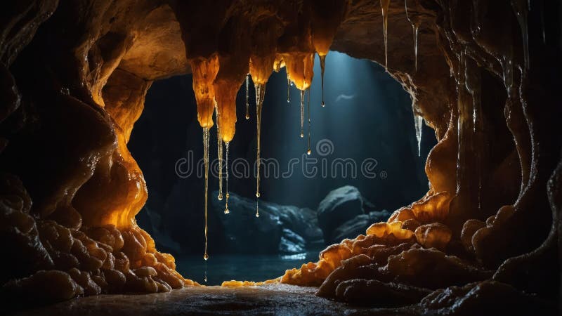 Golden Cave Formations with Water Droplets Stock Illustration ...