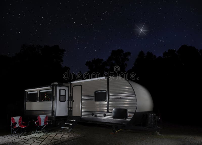 Dimly Lit Christmas Tree Inside an RV Stock Image - Image of ...