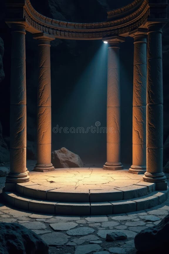 Dimly Lit Circular Platform, Ancient Stone Pillars, Stone, Platform ...