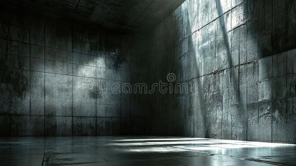 Dimly Lit Concrete Room with Light Streaming through Opening Stock ...