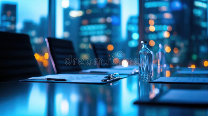 Empty Conference Room at Night with City View. AI Generated Stock ...