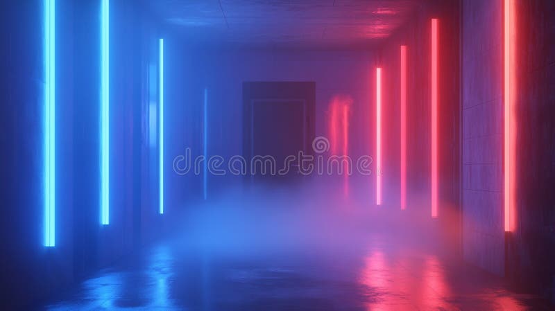 Minimalist Neon Corridor Red Blue Glow Stock Photos - Free & Royalty ...