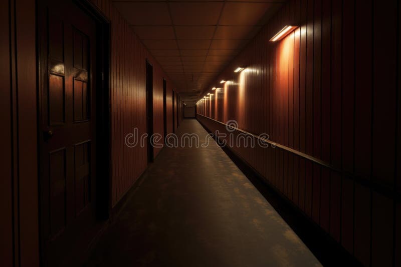 Dimly Lit Corridor with Two Shadows Converging Stock Photo - Image of ...