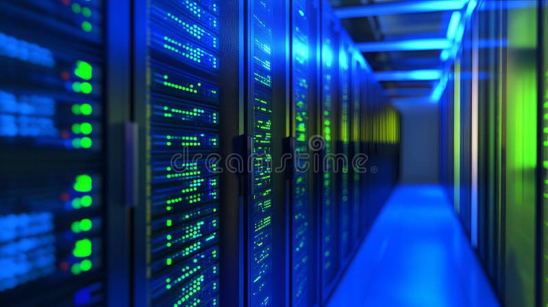 Rows of Server Racks in a Data Center Hallway Stock Illustration ...