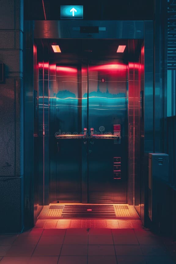 A Dimly Lit Elevator with Red Lights, Often Used for Dramatic or ...