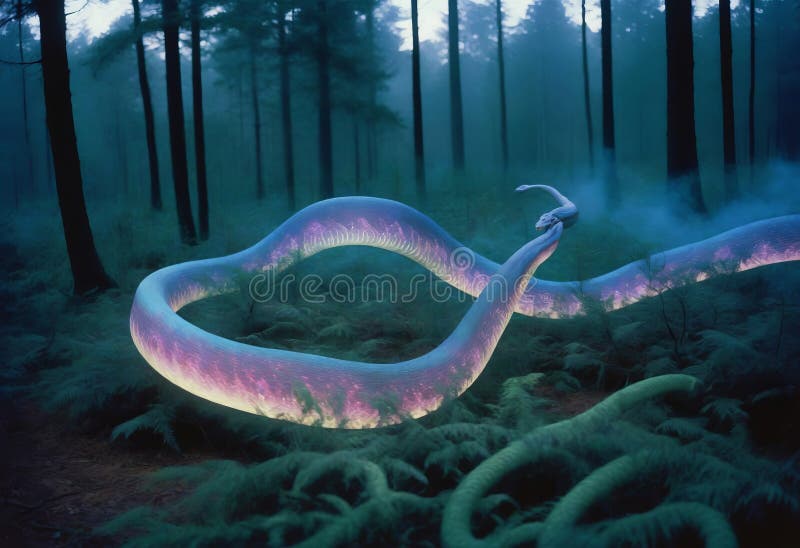 In a Dimly Lit Forest Clearing, a Serpentine Creature Twists and ...
