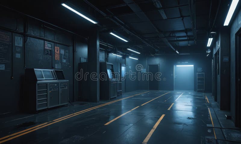 Dimly Lit Hallway with Long, Empty Corridor, Single Light Switch, and ...