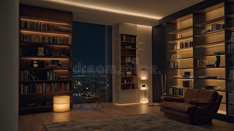 A Dimly Lit Home Office or Study, Designed for Both Relaxation and Work ...