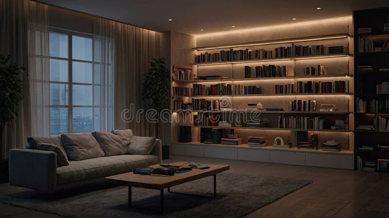 A Dimly Lit Home Office or Study, Designed for Both Relaxation and Work ...