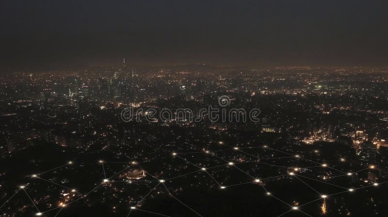 Dimly Lit Horizon with Sparse Glowing Path Lines Stock Illustration ...