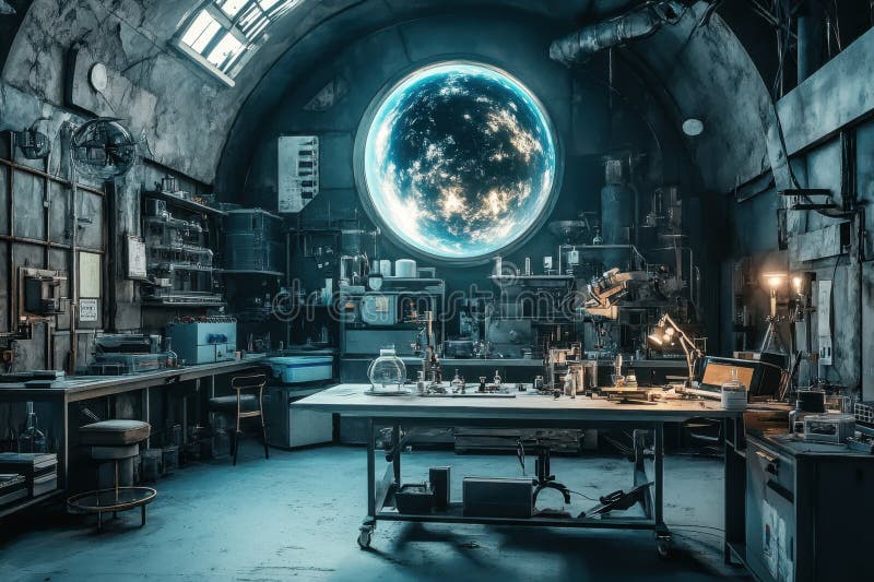 Laboratory with Futuristic Elements and a Large Celestial Window during ...
