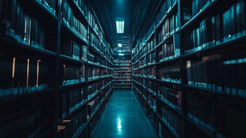 Dimly Lit Library Corridor with Shelves Full of Books Stock Photo ...