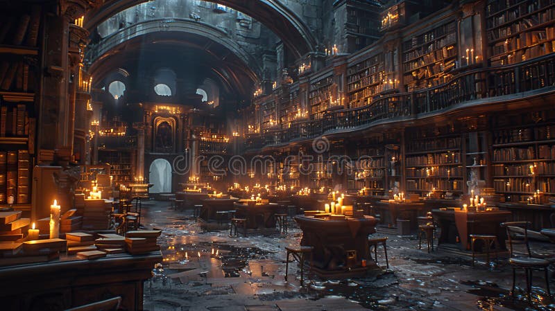 A Candlelit Library, a Place of Knowledge and Mysticism Stock ...