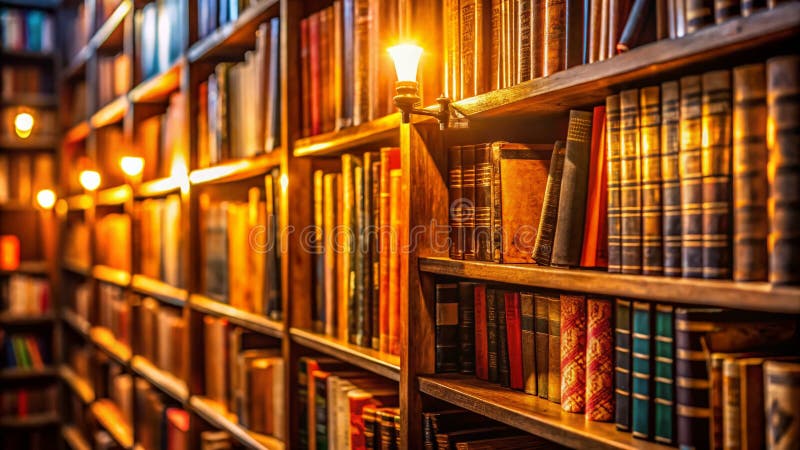 Dimly Lit Library Shelf Filled with English Textbooks a StudyFocused ...