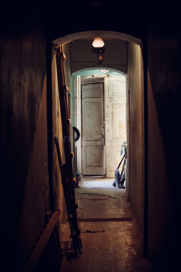 Dimly Lit Narrow Corridor in an Old Building Stock Image - Image of ...