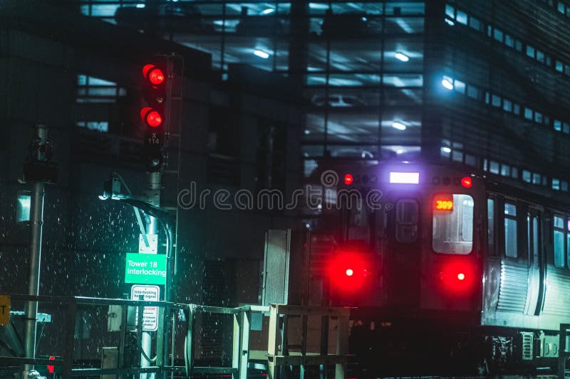 Dimly Lit Night-time Scene of a CTA Train Editorial Photography - Image ...