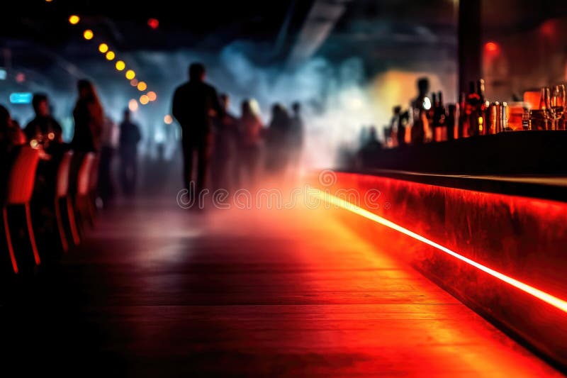Dimly Lit Nightclub with Blurred Crowd and Vibrant Lighting Stock Image ...