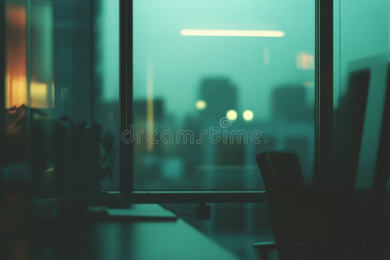 Dimly Lit Office with Empty Desk and Computer. Neural Network AI ...