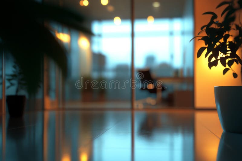Dimly Lit Office with Empty Desk and Computer. Neural Network AI ...