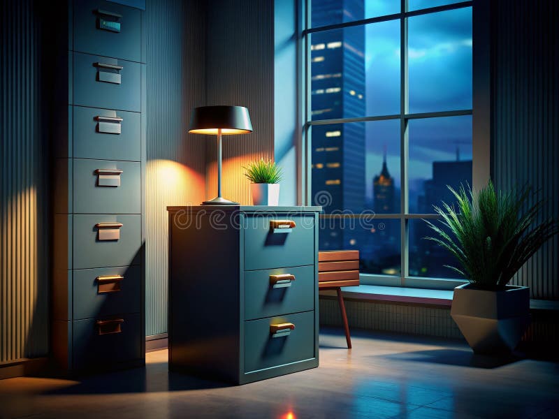 Dimly Lit Office File Cabinet at Night a Study in Subtle Elegance and ...