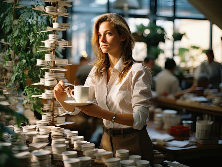 Stressed Office Worker Balancing Coffee on Paperwork Stock Illustration ...
