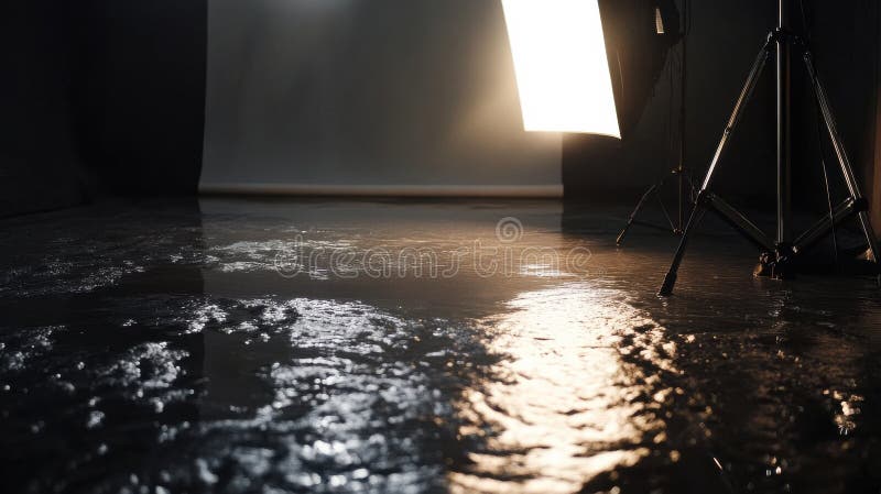 Dimly Lit Photography Studio with Water Reflection on the Floor Stock ...