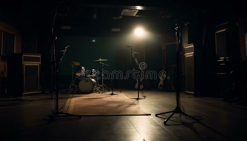 Dark Recording Studio with Musical Instruments Stock Illustration ...